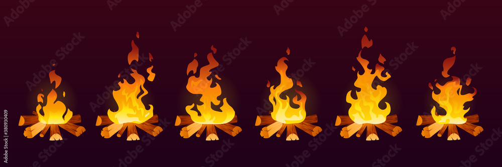 Animation of fire burn in 2d effect, cartoon vector background. Fire ...