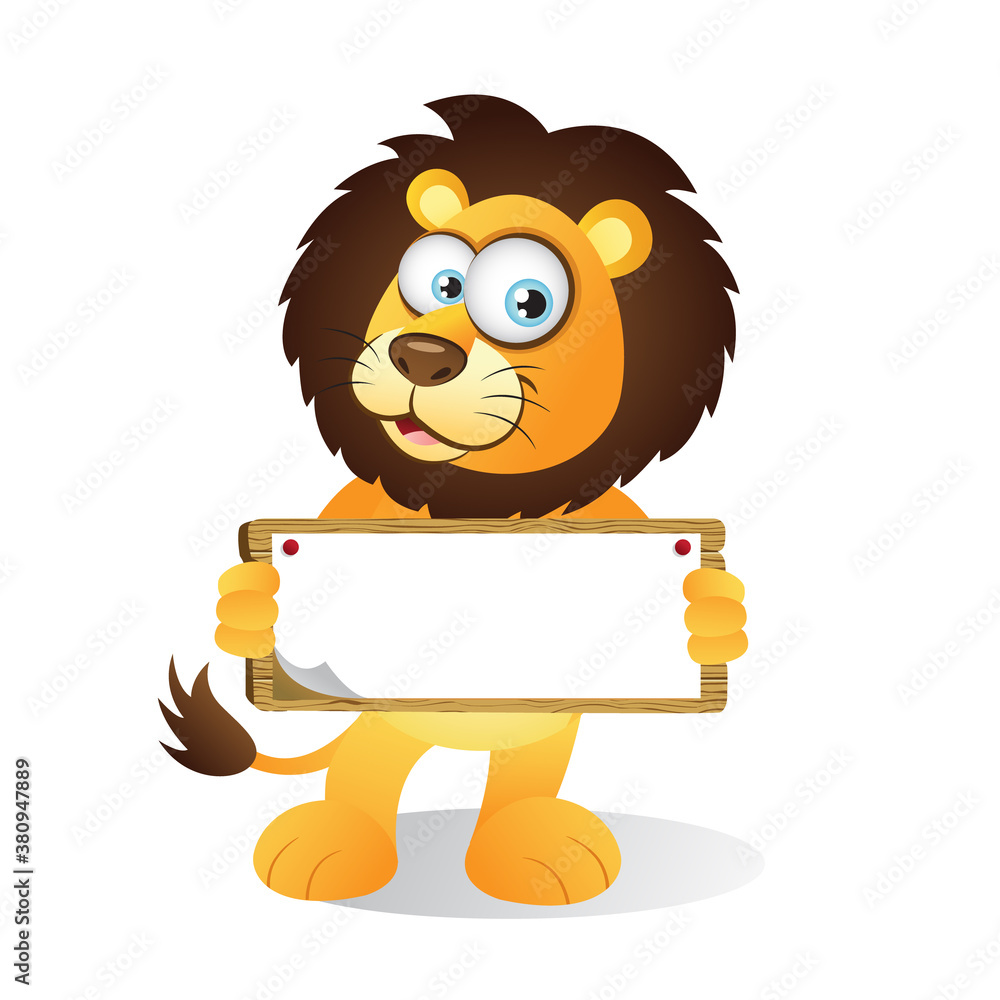 Cartoon Lion Holding a wooden board with both hands Stock Vector ...