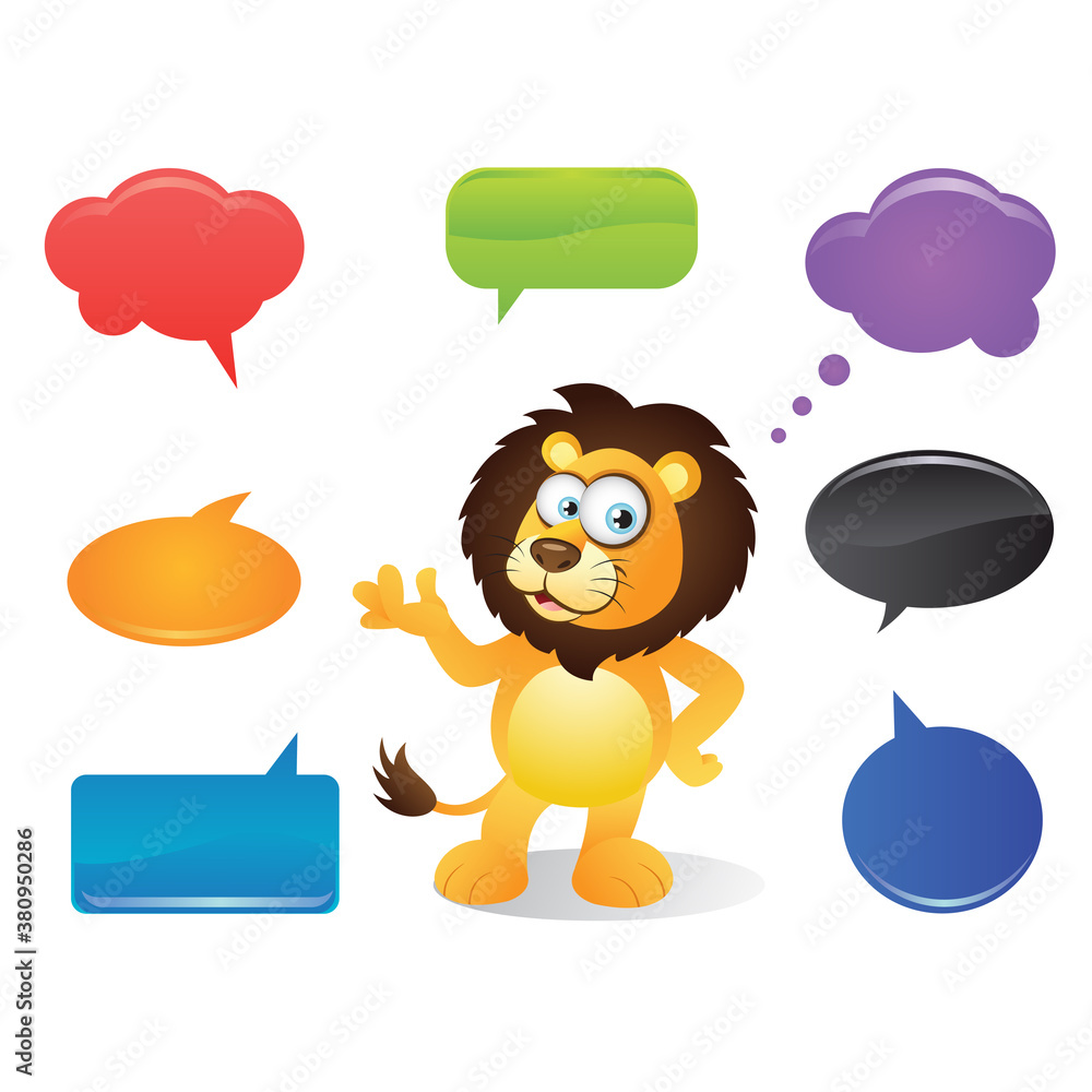 Cartoon Lion talking with Speech Bubbles Stock Vector | Adobe Stock