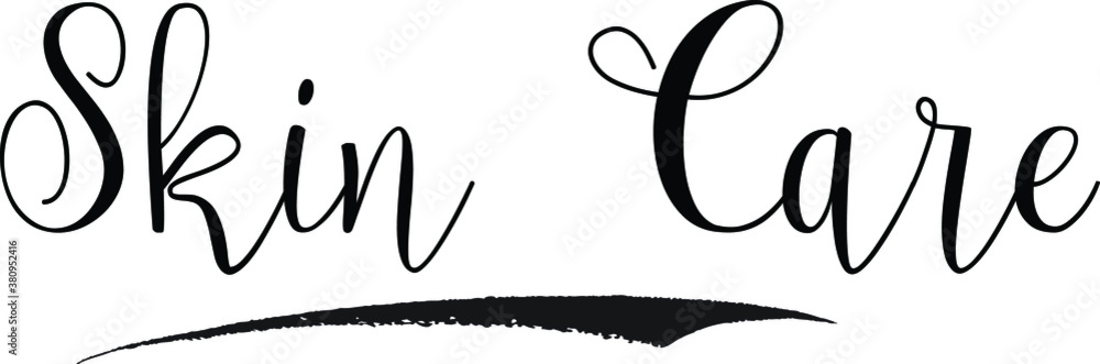 Skin Care Cursive calligraphy Black Color Text On White Background ...