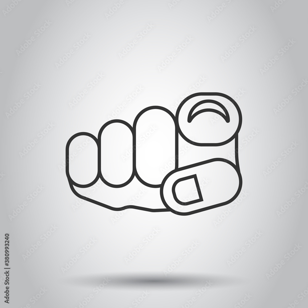 Finger point icon in flat style. Hand gesture vector illustration on ...
