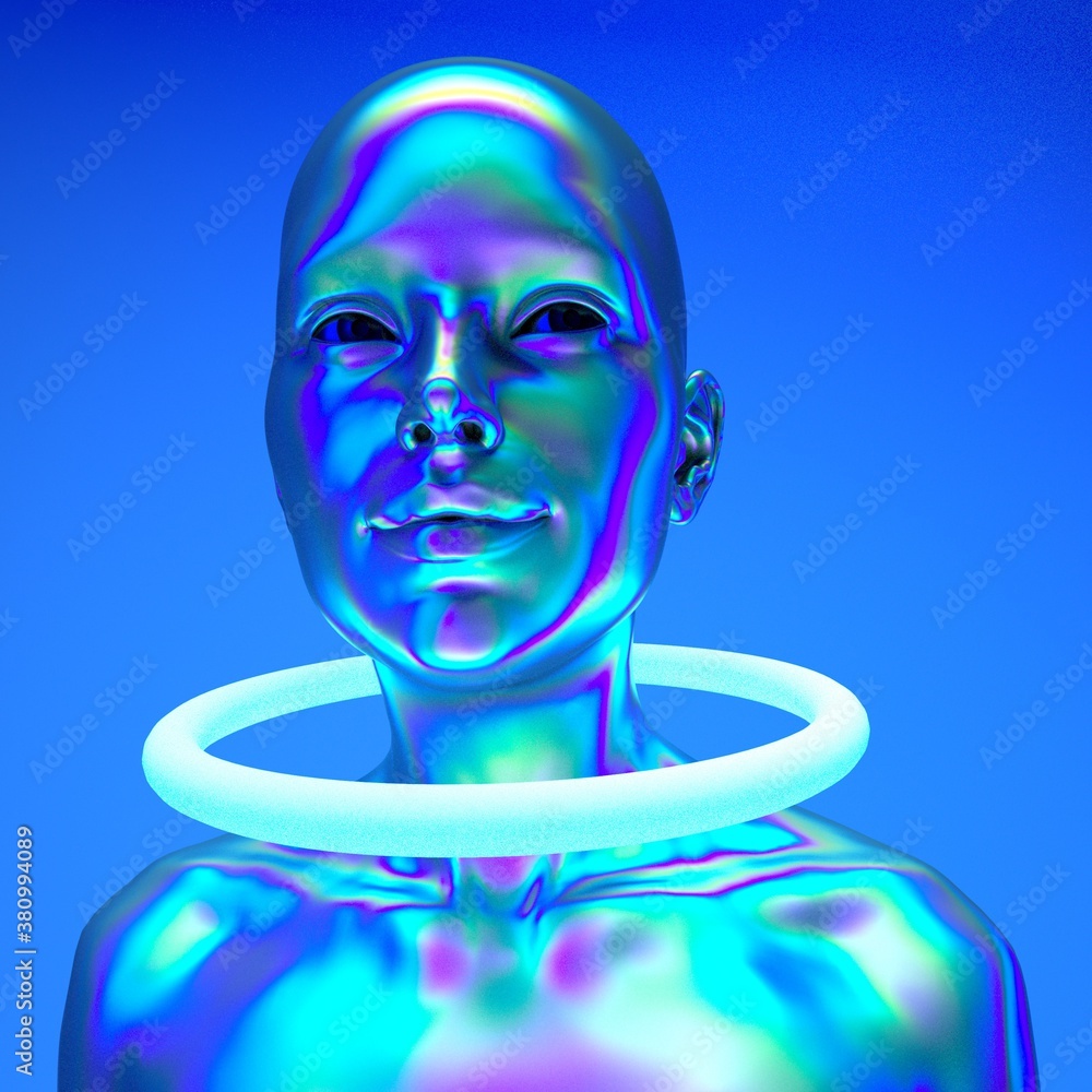 3d rendered illustration of the futuristic alien woman with a neon ring ...