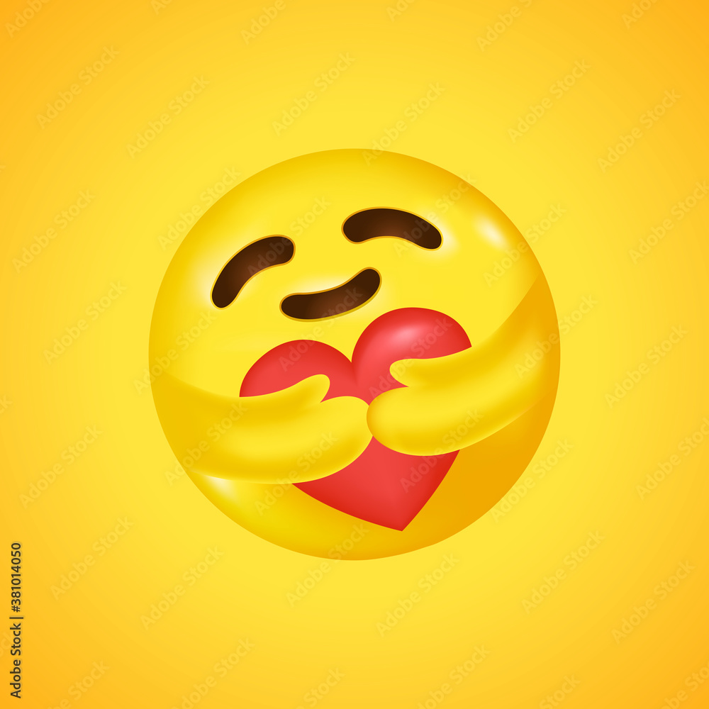 Social Media Care emoji hugging a heart. Symbol of care and support ...