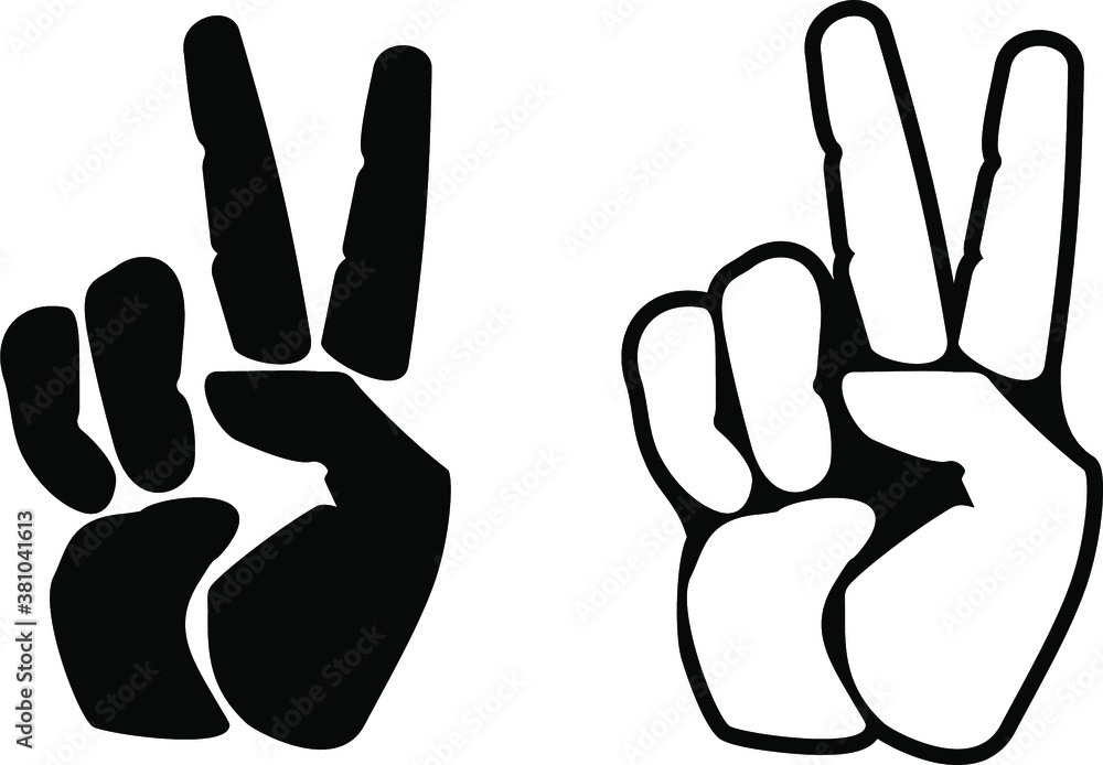 Vector Illustration of a victory V salute or peace hand sign in a ...
