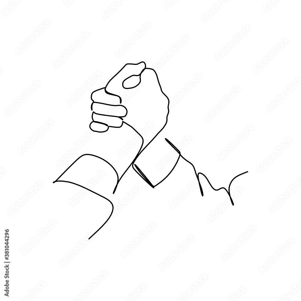 Clasp each other hand and hand. Continuous one line drawing. simple ...