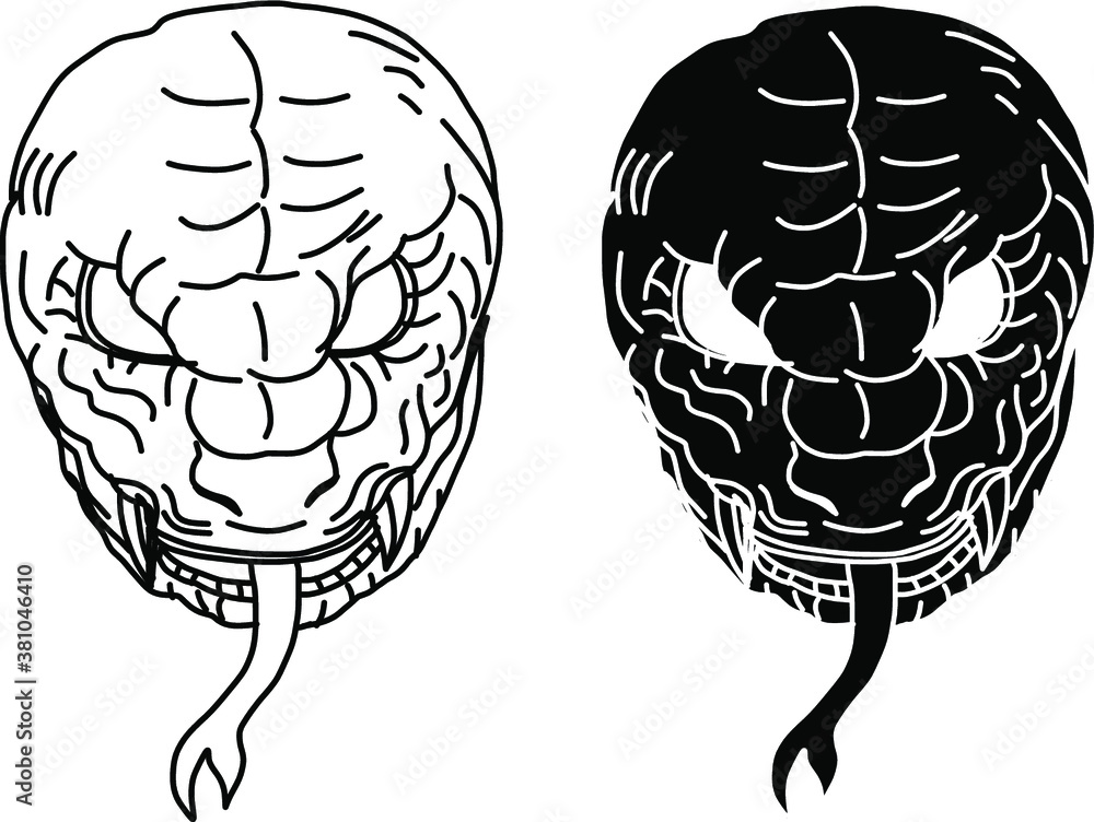 Japanese snake demon tattoo vector and hand drawn illustration.Hand ...