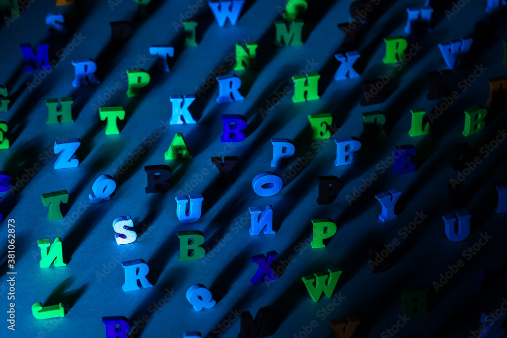 Three-dimensional letters of alphabet are placed side by side. Alphabet ...