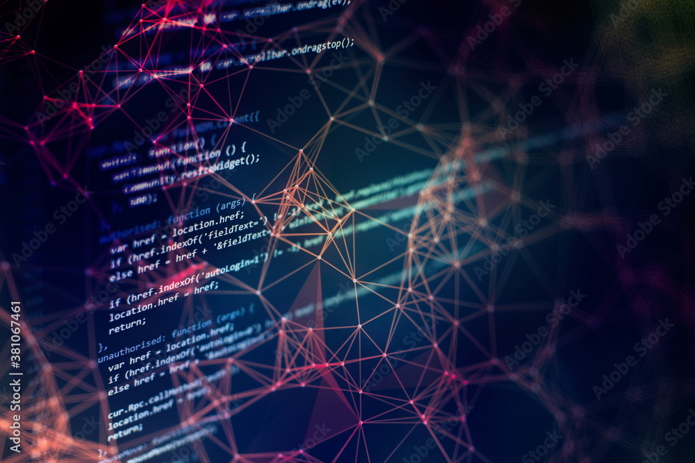 Notebook closeup photo. CSS, JavaScript and HTML usage. Monitor closeup of function source code ...