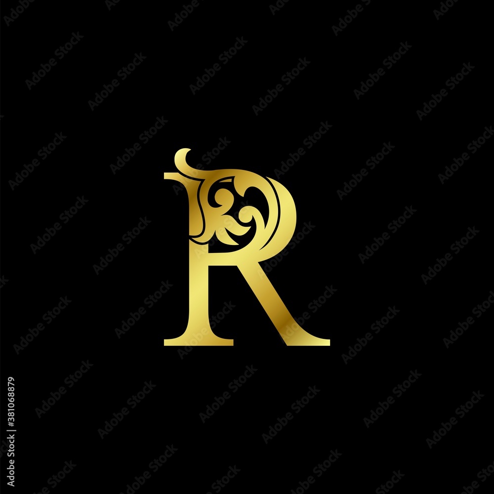 Gold Luxury Letter R Ornament Logo. Alphabet monogram gold floral deco ...