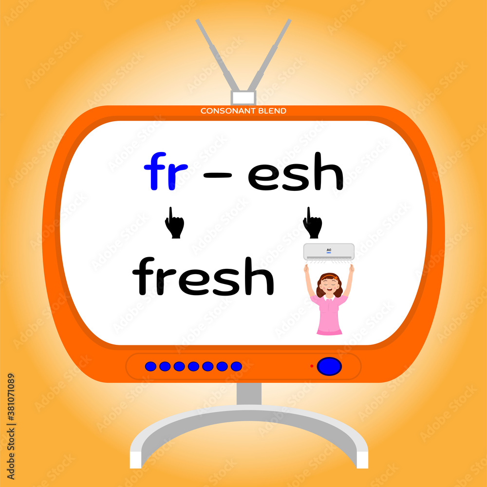 consonant blend, Fr word, flash card, learning English Stock Vector ...