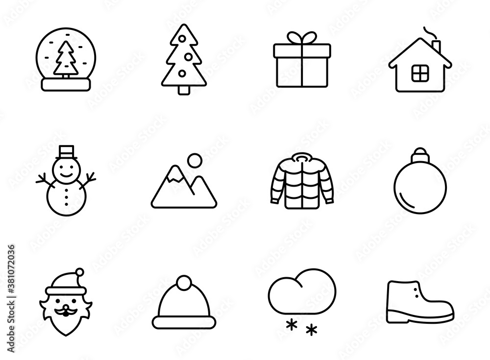 winter linear vector icons isolated on white. winter icon set for web ...