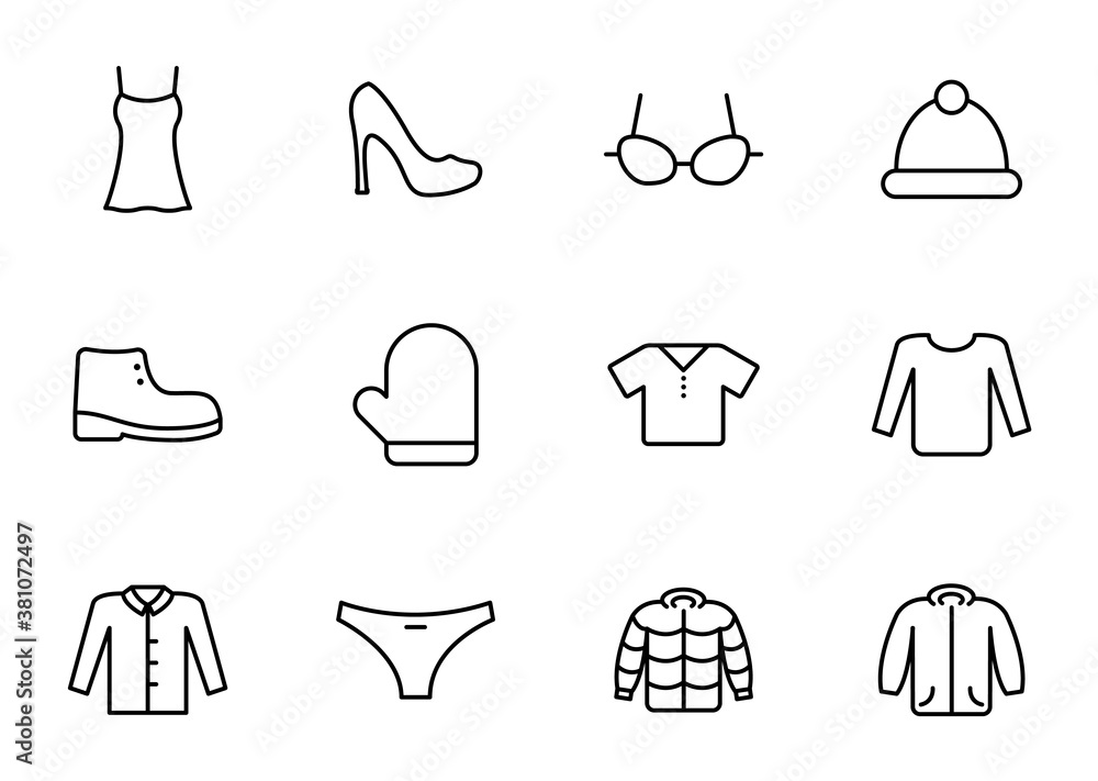 clothes linear vector icons isolated on white. clothes icon set for web ...