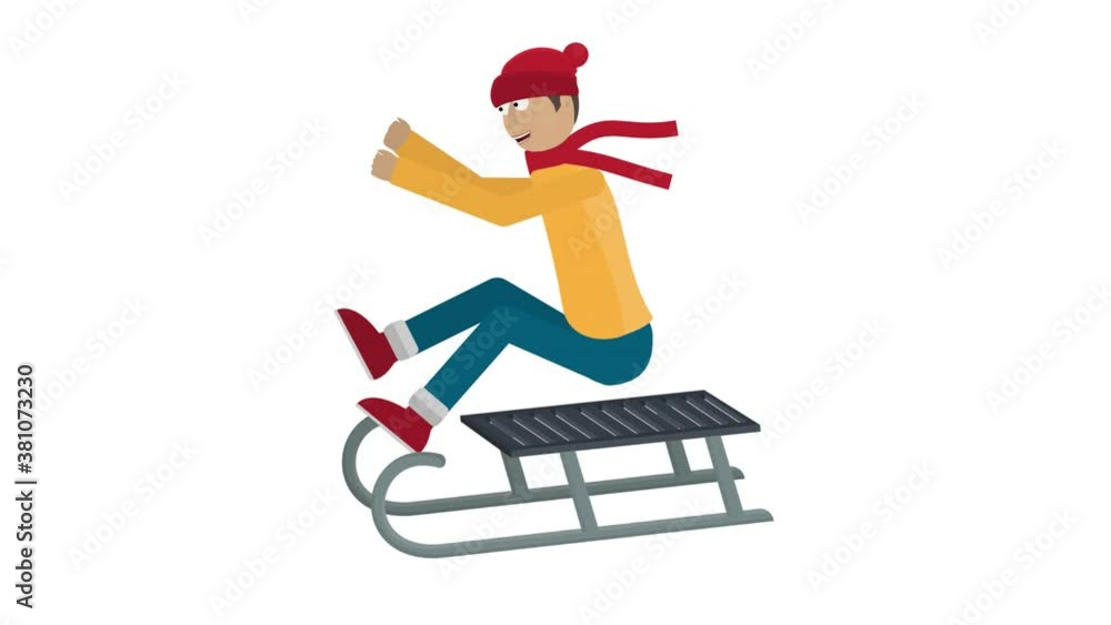 Children on a sled. Animation of a man rolling on the sled, alpha ...