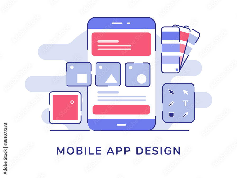 Mobile app design ui wireframe on display smartphone screen white ...