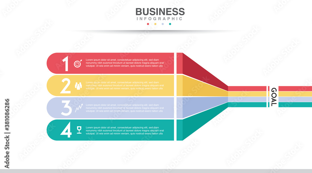 Business infographic. Arrow chart with 4 options. Vector template. Goal ...
