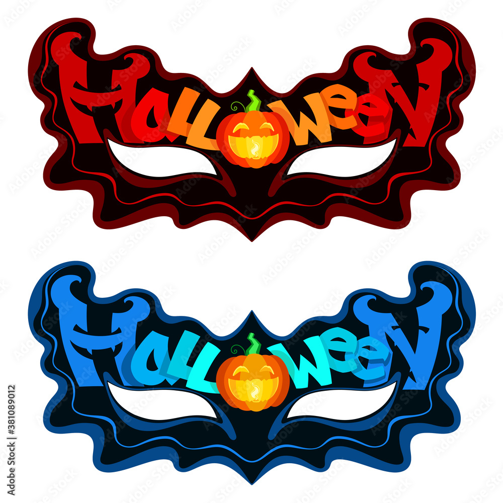 Halloween half masks with a logo of event. Original Inscription of ...