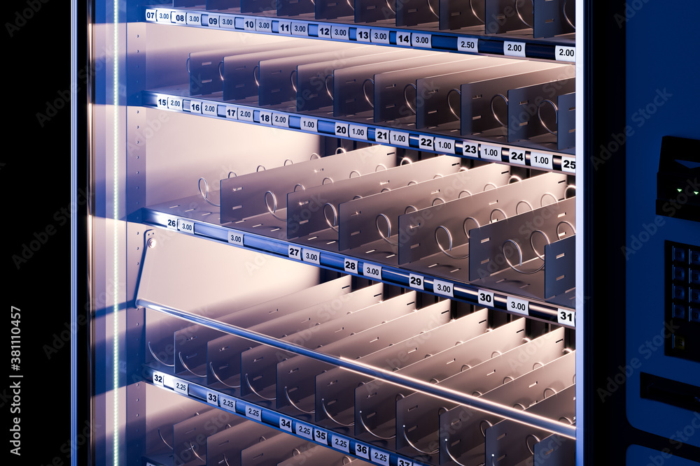 Close Up Of Modern Realistic Vending Machine With Illuminated Empty ...