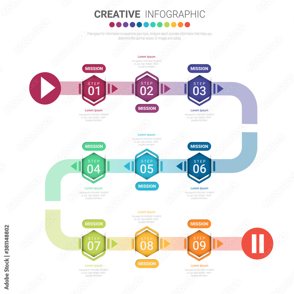 Infographic design template with 9 options, Can be used for process ...