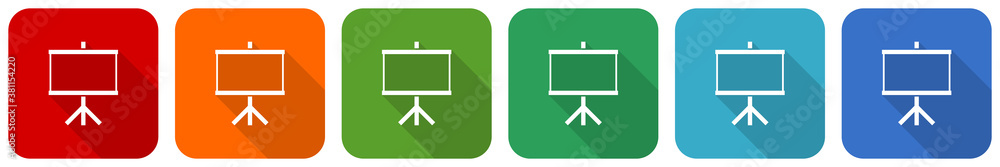 Board, school, education, presentation icon set, flat design vector ...
