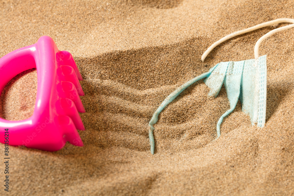 fuchsia little boy toy rake with Waste during COVID-19 with yellow baby ...