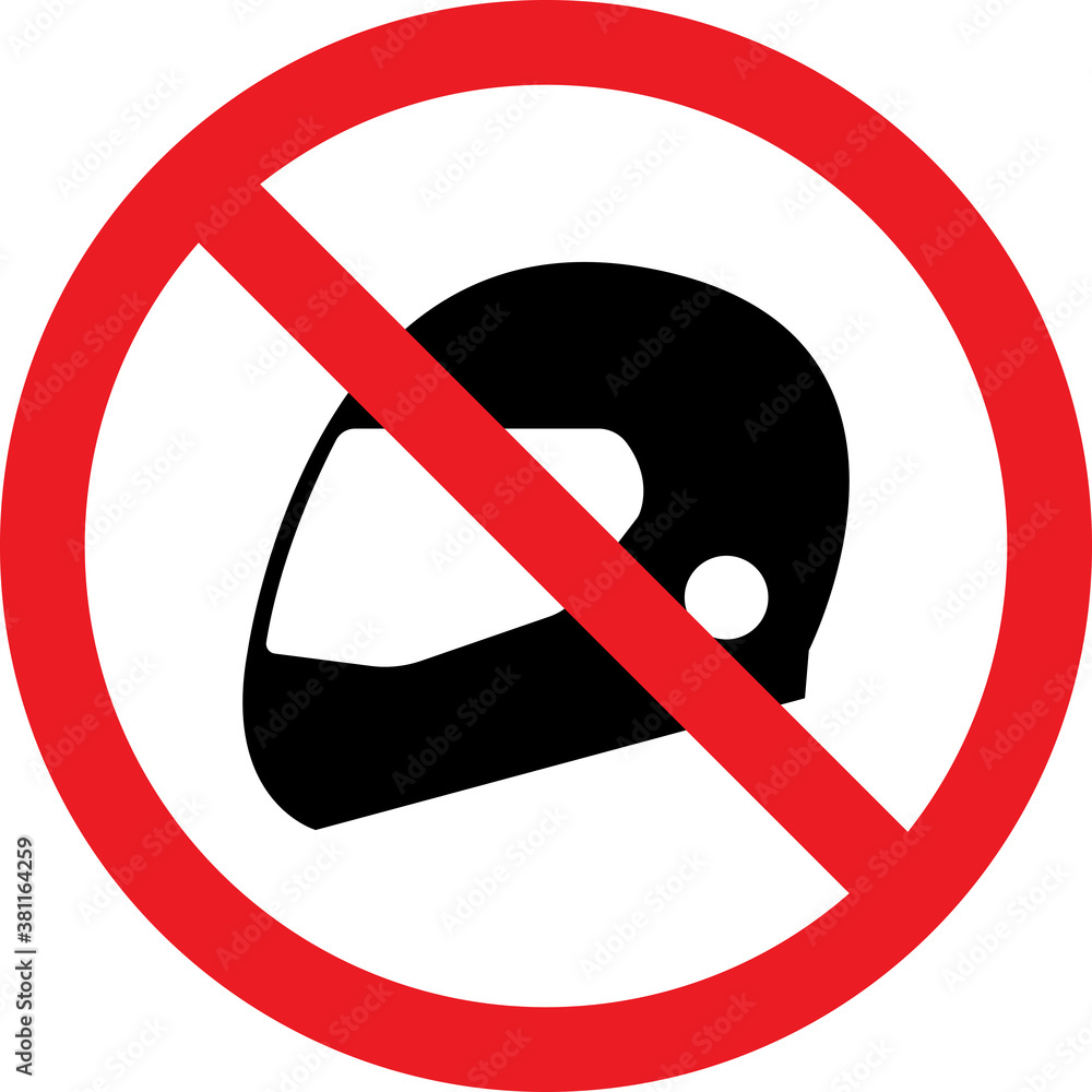 No helmet sign. Warning symbol indicates not to wear motorcycle helmets ...