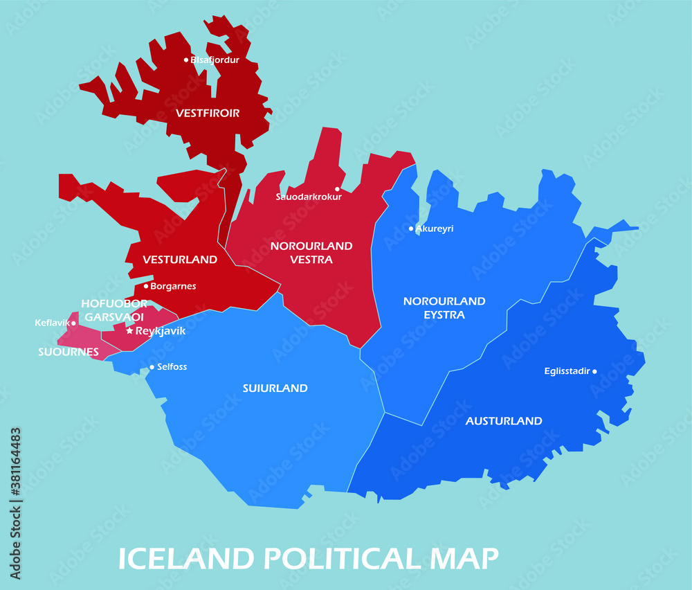 Vetor de Iceland political map divide by state colorful outline ...