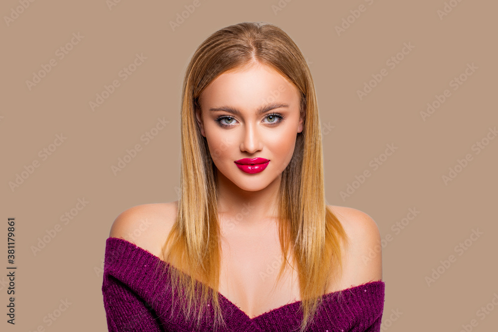 Fashion Portrait Model With Make Up Lips Close Up View Of Beautiful
