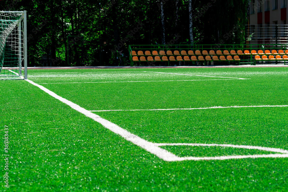 soccer field markings. football field. corner green grass field for ...