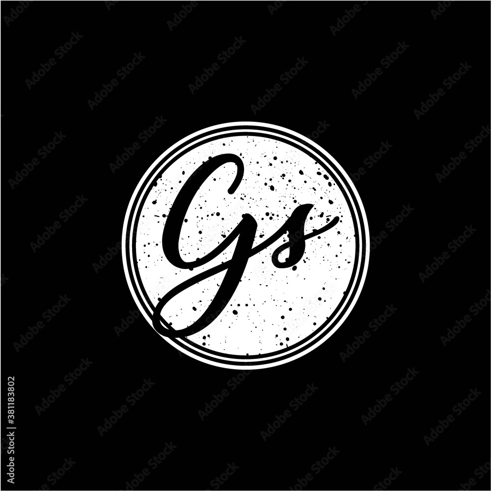 G S Initial Handwriting In Black and White Circle Frame Design Stock ...