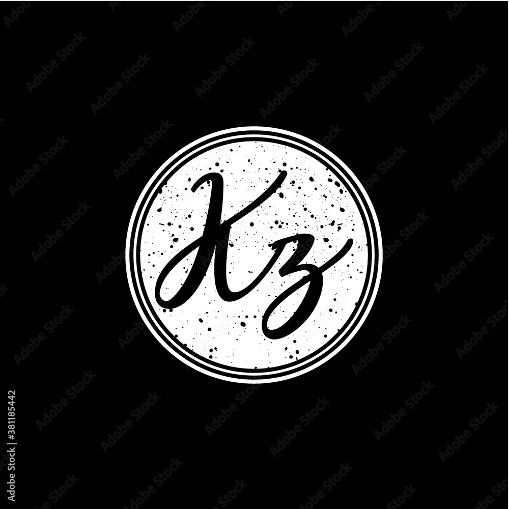 K Z Initial Handwriting In Black and White Circle Frame Design Stock ...