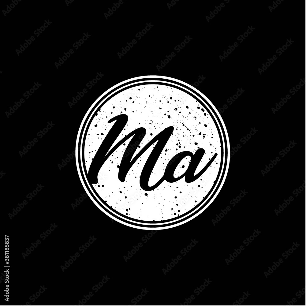 M A Initial Handwriting In Black and White Circle Frame Design Stock ...