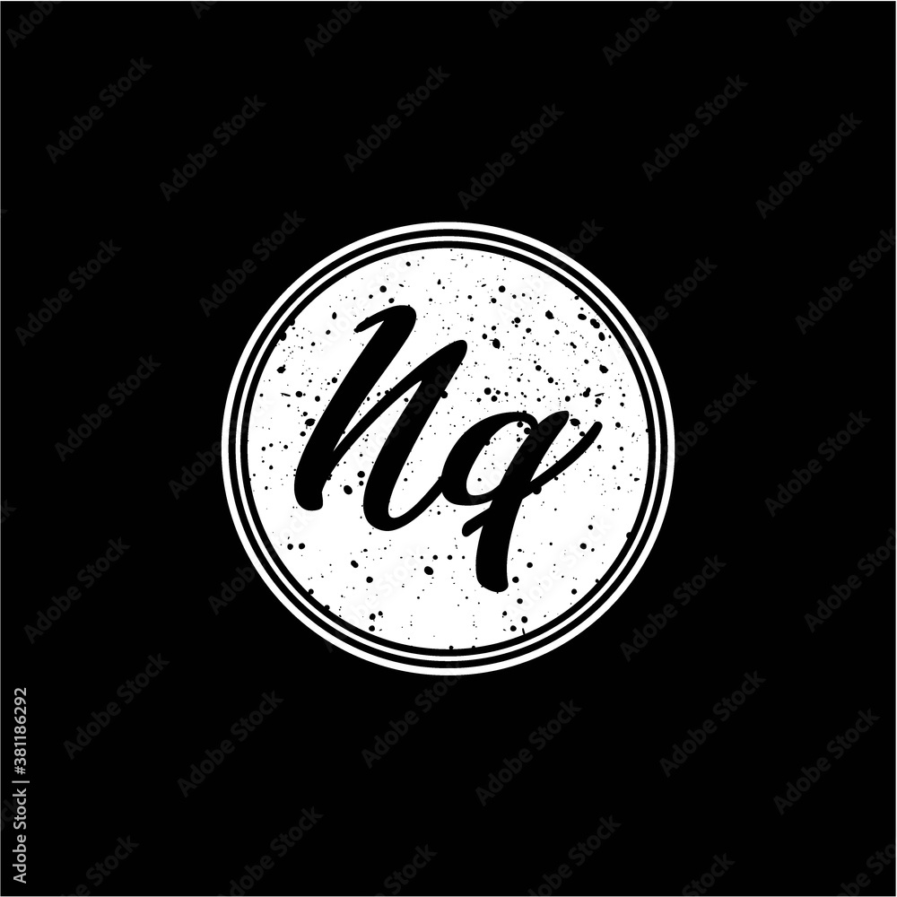 N Q Initial Handwriting In Black and White Circle Frame Design Stock ...