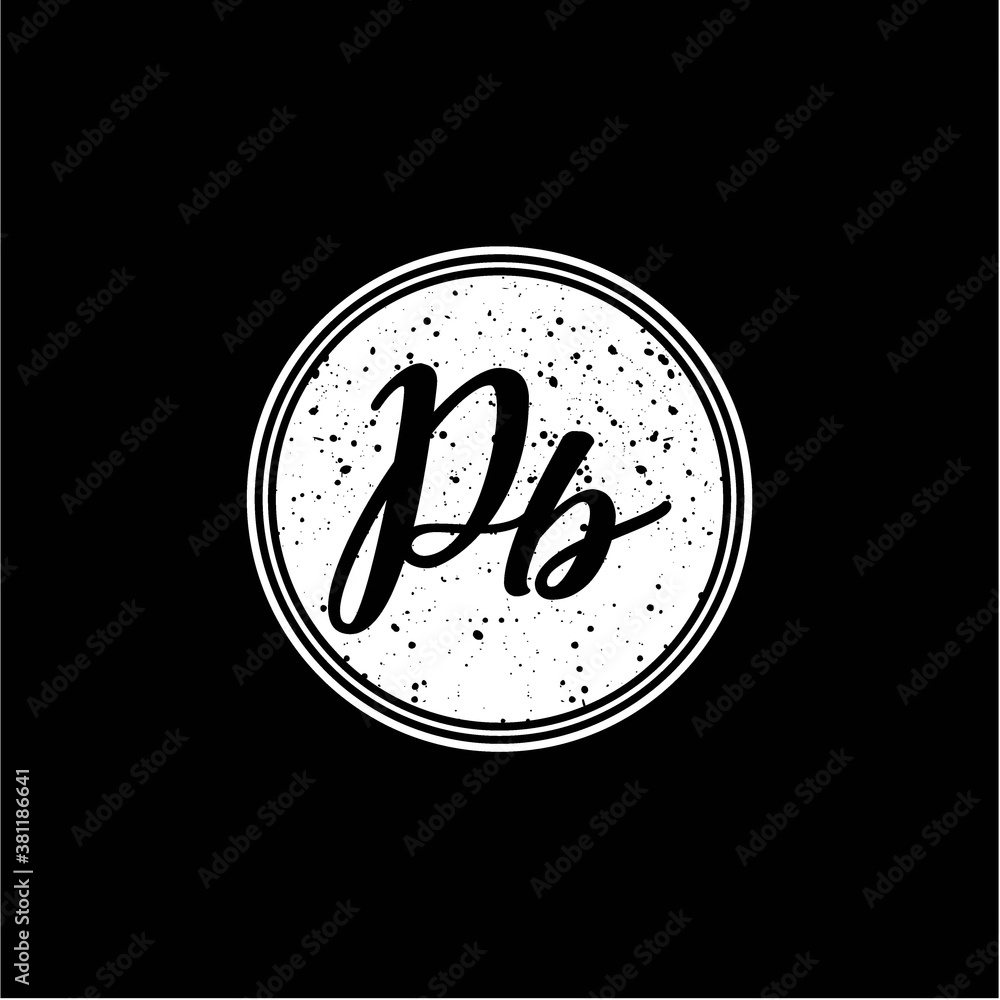 P B Initial Handwriting In Black and White Circle Frame Design Stock ...