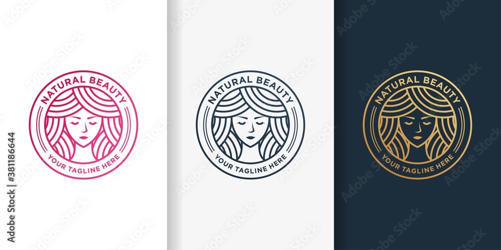 Vetor de Woman logo with golden beauty maskot line art style and ...