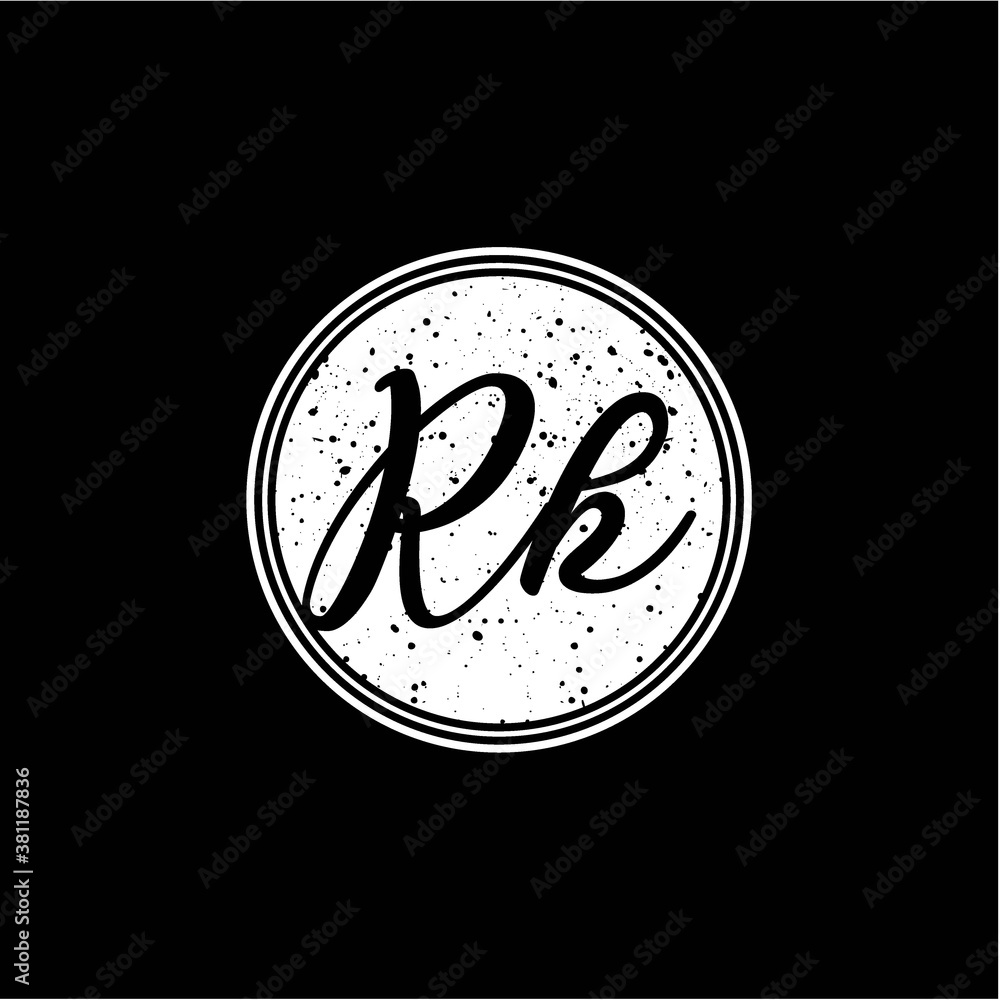 Vetor de R K Initial Handwriting In Black and White Circle Frame Design ...
