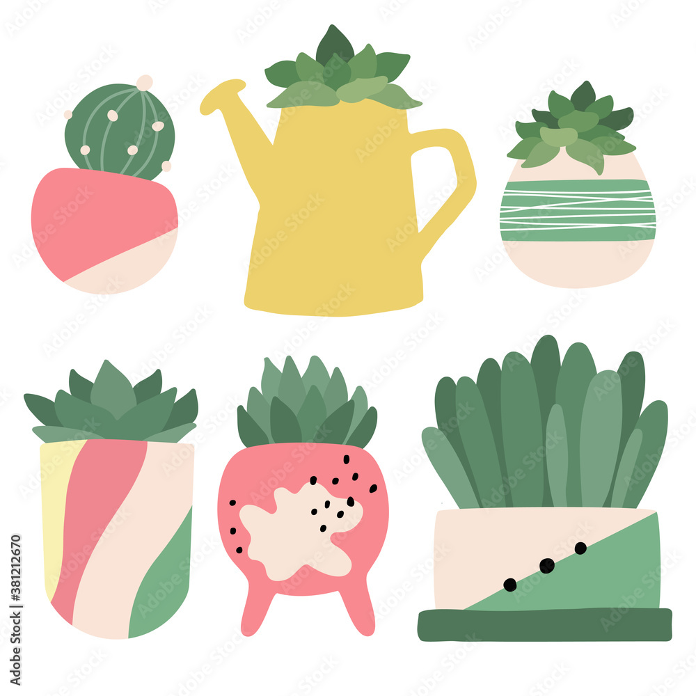 Cacti and Succulents in pots. Cute Cactus and Succulent clipart ...