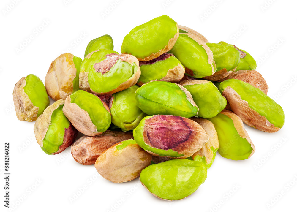 pistachio peeled isolated on white background, clipping path, full ...