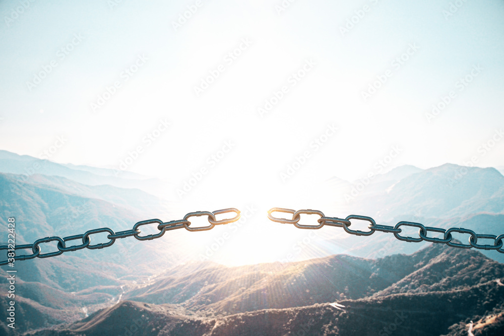 Metal broken chain on mountain background. Stock Photo | Adobe Stock