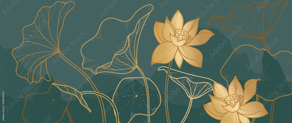 Luxury Lotus background vector with golden metallic decorate Stock ...