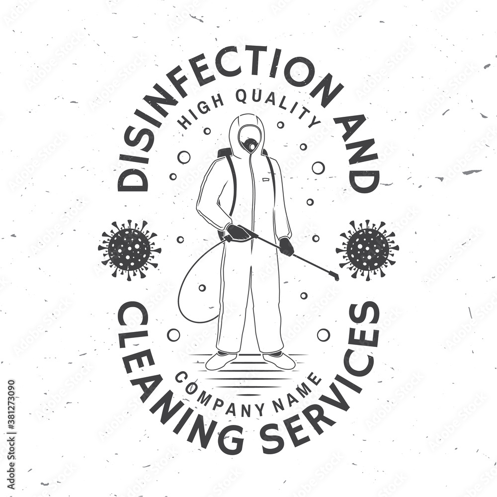 Disinfection and cleaning services badge, logo, emblem. Vector. For ...