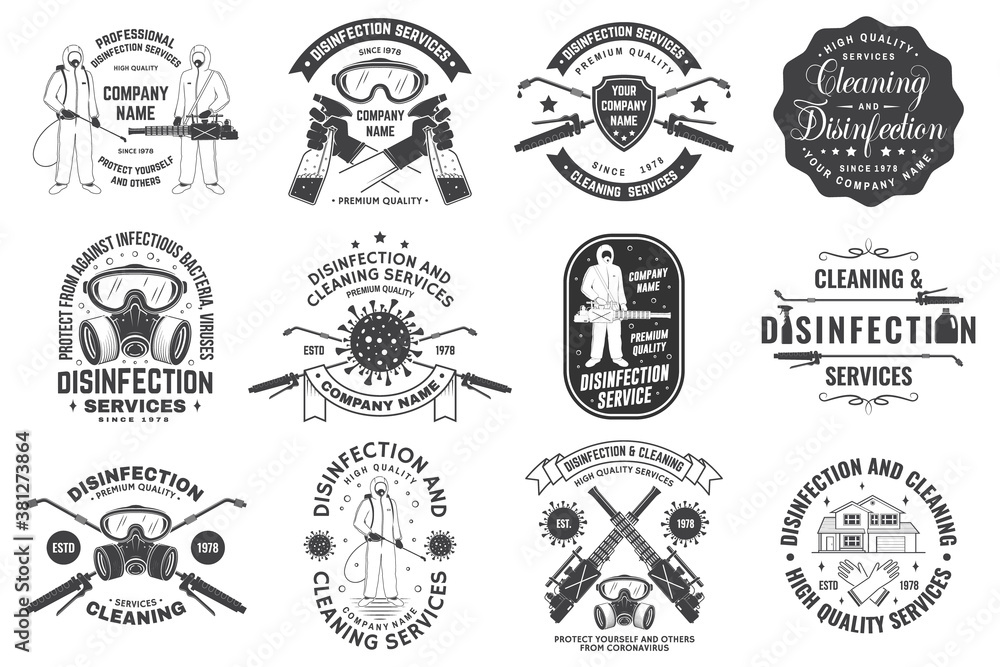 Disinfection and cleaning services badge, logo, emblem. Vector. For ...