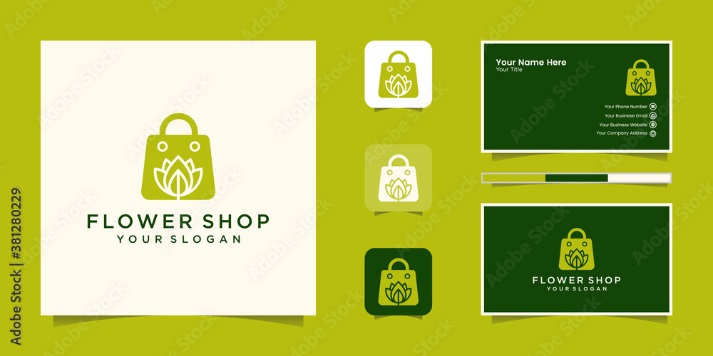 Flower Market Shop Logo Design Shopping and business card Stock Vector ...