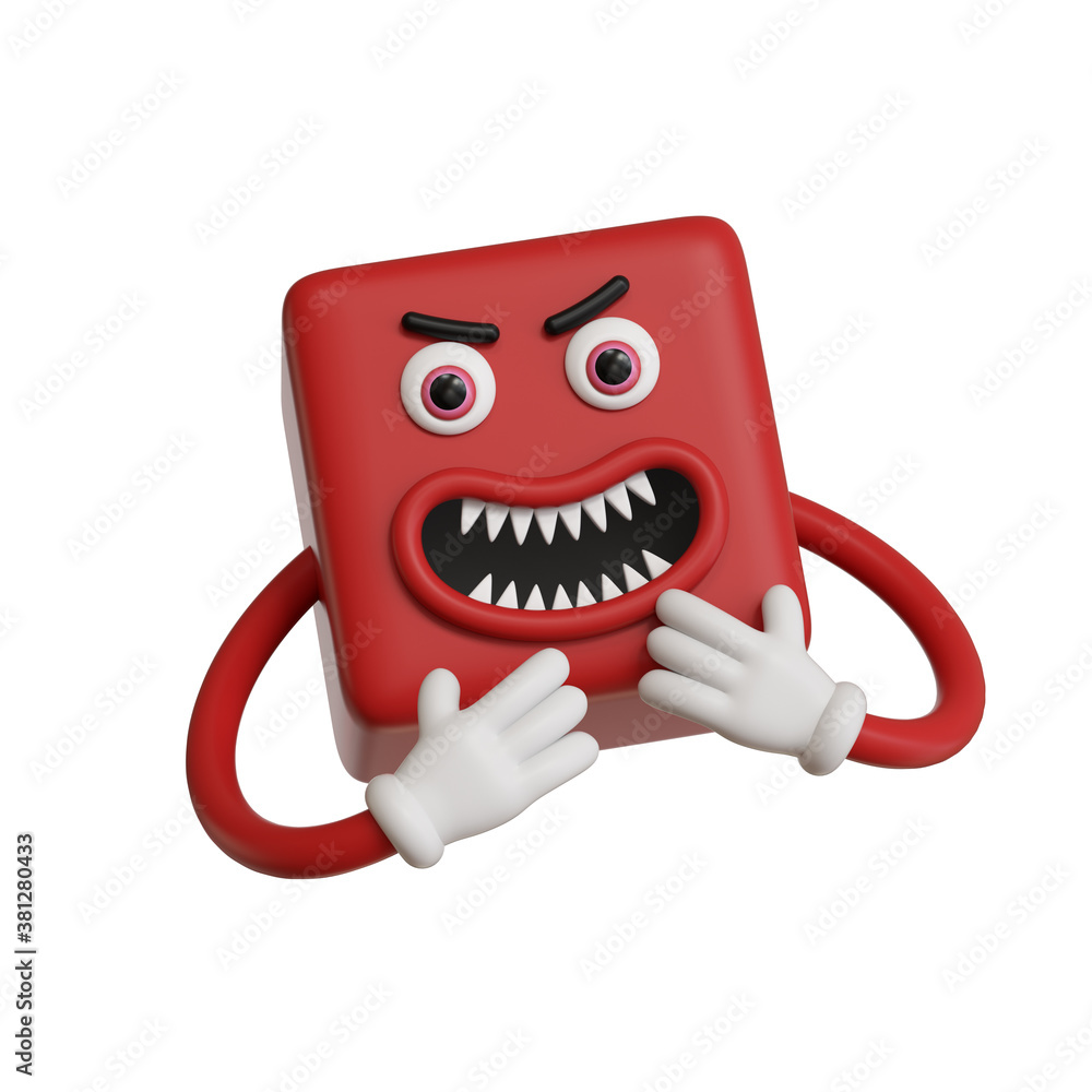 3d render, abstract emotional red face icon, aggressive emoticon clip ...