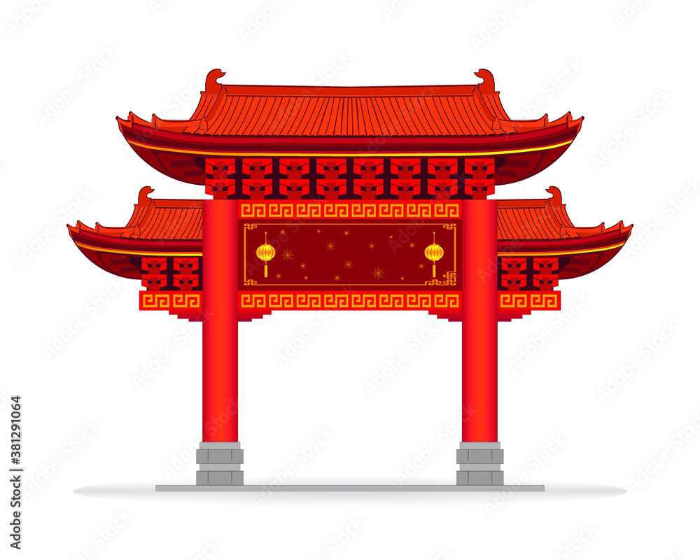 Chinatown or Chinese gate drawing in vector Stock Vector | Adobe Stock