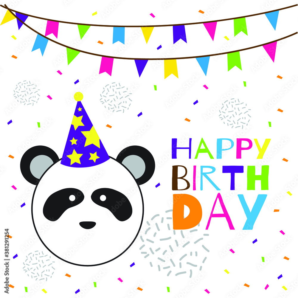 happy birthday text with cute panda head Stock Vector | Adobe Stock