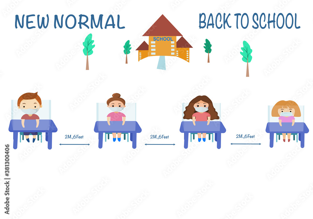 New normal back to school student wearing mask and stay social ...