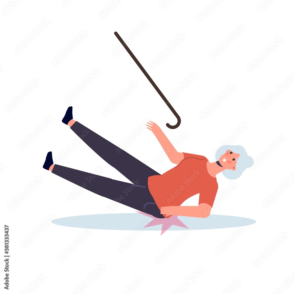 Falling Elderly People concept. Vector illustration in cartoon style ...