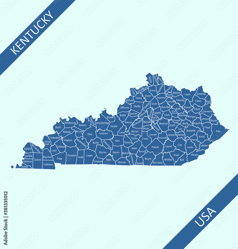 County map of Kentucky labeled Stock Vector | Adobe Stock