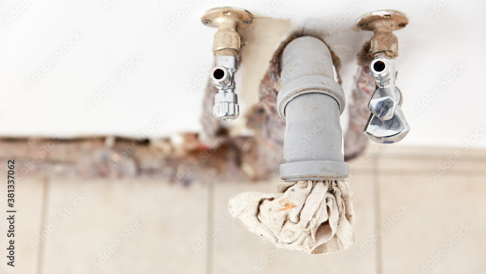 Pipe and water connection in the kitchen after renovation Stock Photo ...
