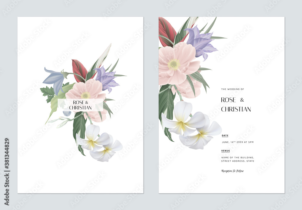Floral wedding invitation card template design, various types of ...